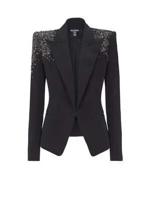 Balmain Tailored Crepe Jacket With Amethyst Embroidery