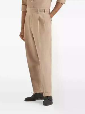 Brunello Cucinelli Garment-dyed Cotton And Linen Canvas Trousers With Double Pleats