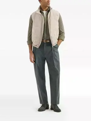 Brunello Cucinelli Quilted Suede Down Vest With Packable Hood - Neutrals