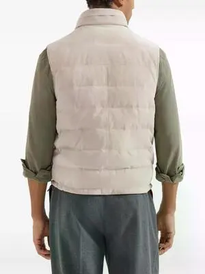 Brunello Cucinelli Quilted Suede Down Vest With Packable Hood - Neutrals