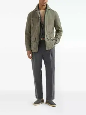 Brunello Cucinelli Virgin Wool, Cotton And Silk Mouliné Pleated Trousers - Grey