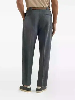 Brunello Cucinelli Virgin Wool, Cotton And Silk Mouliné Pleated Trousers - Grey