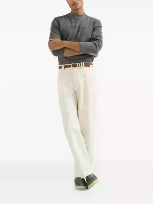 Brunello Cucinelli Pleated Cotton And Linen Canvas Trousers - Neutrals
