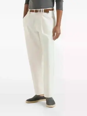 Brunello Cucinelli Pleated Cotton And Linen Canvas Trousers - Neutrals