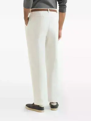 Brunello Cucinelli Pleated Cotton And Linen Canvas Trousers - Neutrals