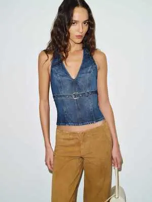 REFORMATION Randy Denim Halter Top