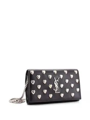 Saint Laurent Classic Monogram Studded Leather Wallet On Chain