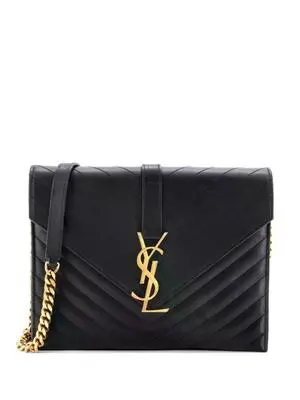 Saint Laurent Monogram Envelope Chain Bag Matelasse Chevron Leather Medium