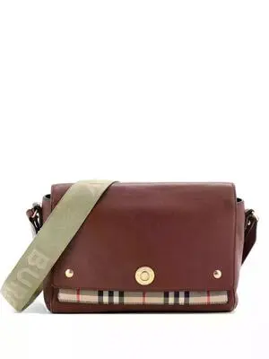 Burberry Note Leather Vintage Check Canvas Medium Crossbody Bag - Brown