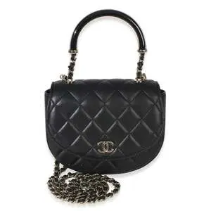 CHANEL Quilted Lambskin CC Half Moon Flap Bag