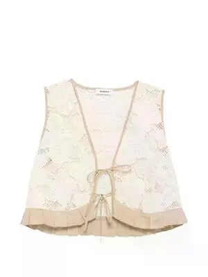 Sandro Floral Lace Tie Top - Neutrals