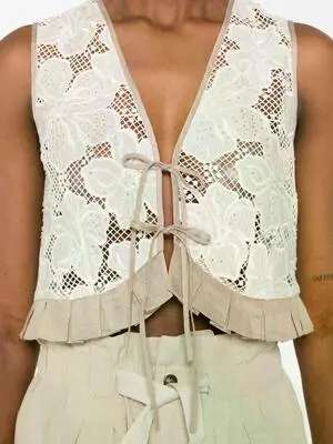 Sandro Floral Lace Tie Top - Neutrals