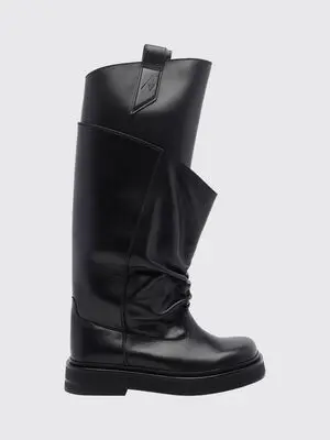 Attico Robin Knee-high Calfskin Biker Boots - Black