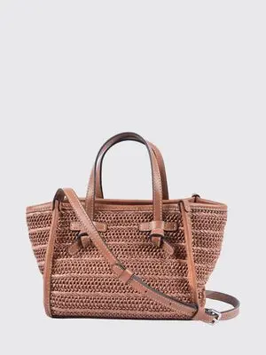 GIANNI CHIARINI Raffia Tote Bag With Leather Trim