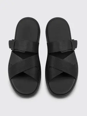 DOUCAL'S Grained Leather Sandals - Black