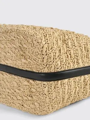 TOTEME Crochet Raffia Shoulder Bag With Leather Trim - Beige