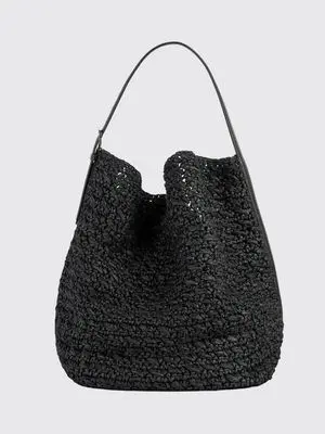 TOTEME Crochet Raffia Shoulder Bag With Leather Trim - Black