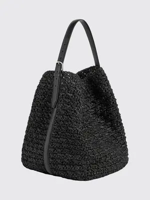 TOTEME Crochet Raffia Shoulder Bag With Leather Trim - Black