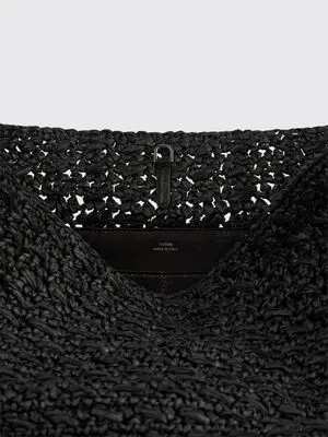 TOTEME Crochet Raffia Shoulder Bag With Leather Trim - Black