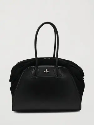 VIVIENNE WESTWOOD Suede Leather Shoulder Bag With Orb Logo And Double Handle - Black