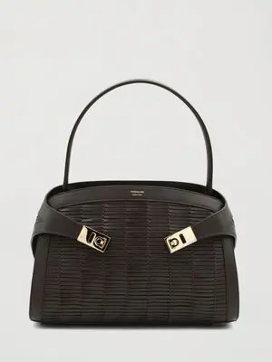 FERRAGAMO Woven Leather Shoulder Bag - Brown