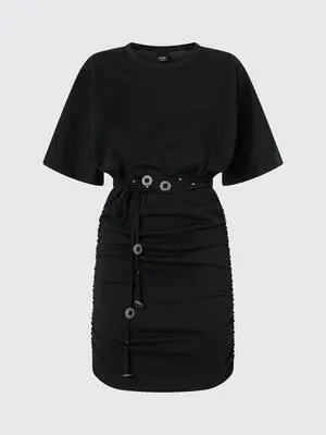 Pinko Cotton T-shirt Mini Dress With Belt - Black