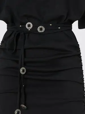 Pinko Cotton T-shirt Mini Dress With Belt - Black