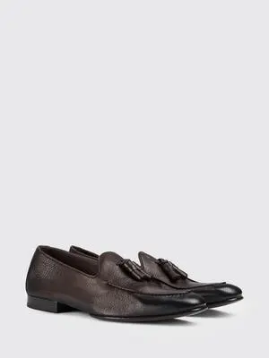 DOUCAL'S Hammered Leather Loafer With Tassels - Dark