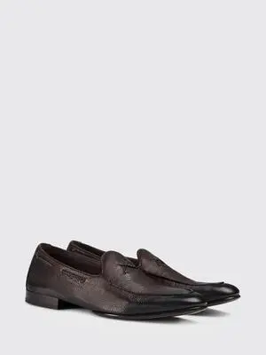 DOUCAL'S Pebbled Leather Loafers With Woven Straps