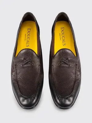 DOUCAL'S Pebbled Leather Loafers With Woven Straps