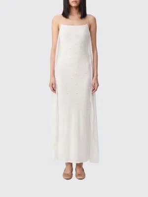 Jacquemus Viscose Midi Dress With Pearl Embellishments - White