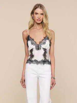 L'Agence Kimber Silk Lace Camisole - White/black
