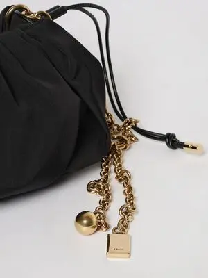 Chloé Ruched Fabric Clutch With Chain Strap - Black