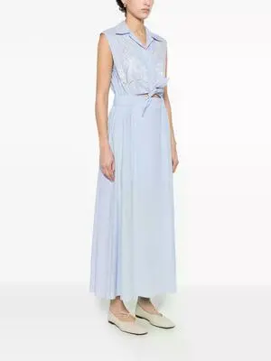Sandro Embroidered Linen Maxi Dress - Blue