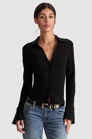 Alice + Olivia Freya Button-down Top - Black