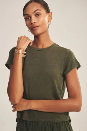 Velvet By Graham & Spencer Casey Linen Blend Knit Cropped Tee - Brown