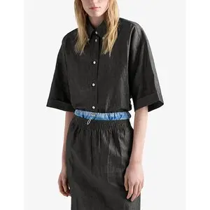 Prada Short-sleeved Flared Chambray Shirt