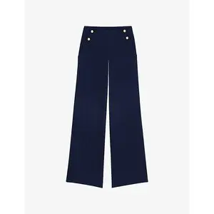 Maje Wide-leg Linen-blend Trousers - Navy