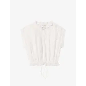 Claudie Pierlot Cropped Lace-trimmed Cotton-blend Blouse - Ecru