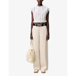 Claudie Pierlot Cropped Lace-trim Cotton-blend Blouse