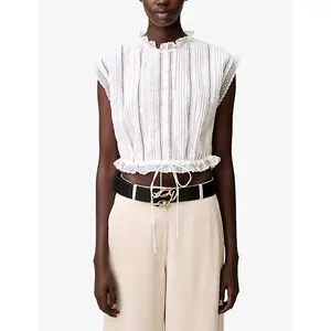 Claudie Pierlot Cropped Lace-trim Cotton-blend Blouse