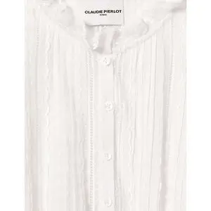 Claudie Pierlot Cropped Lace-trim Cotton-blend Blouse