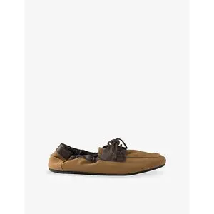 Prada Aged-canvas And Leather Boat Shoes