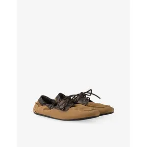 Prada Aged-canvas And Leather Boat Shoes