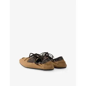 Prada Aged-canvas And Leather Boat Shoes
