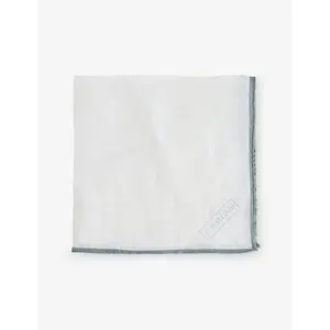 Corneliani Striped-trim Linen Pocket Square - Green Coloured 050