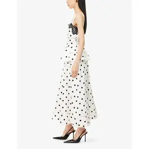SELF-PORTRAIT Polka-dot Peplum-waist Midi Dress - White
