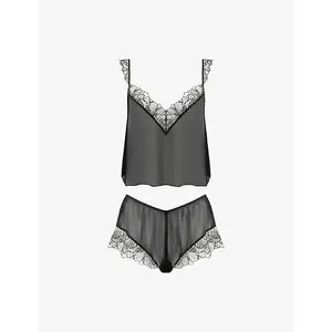 Bluebella Amarosa Sheer Chiffon Pyjama Set - Black/sheer