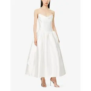 SELF-PORTRAIT Peaked-neck Strapless Taffeta Midi Dress