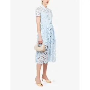SELF-PORTRAIT Embroidered Belted Woven Midi Dress